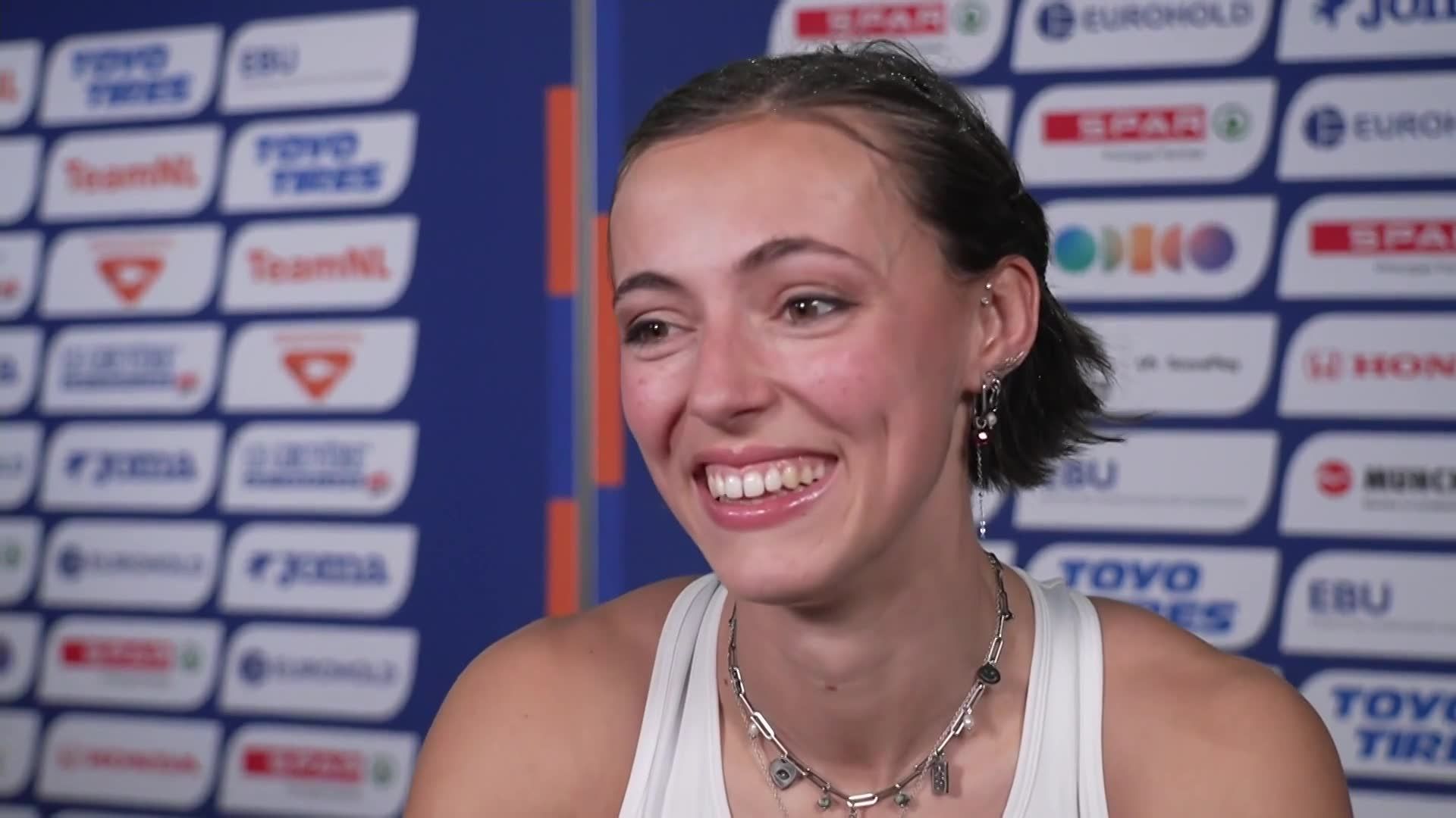 Rani Rosius après la finale du 60m - Euro d'athlétisme en salle - Auvio